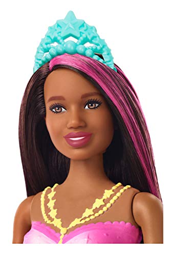 Barbie Dreamtopia Sparkle Lights Mermaid Doll with Swimming Motion and Underwater Light Shows, Approx 12-inch with Pink-Streaked Brunette Hair, Gift for 3 to 7 Year Olds