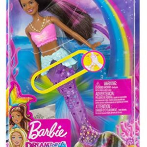 Barbie Dreamtopia Sparkle Lights Mermaid Doll with Swimming Motion and Underwater Light Shows, Approx 12-inch with Pink-Streaked Brunette Hair, Gift for 3 to 7 Year Olds