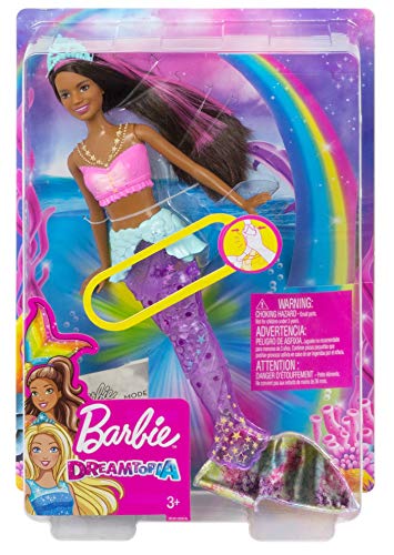 Barbie Dreamtopia Sparkle Lights Mermaid Doll with Swimming Motion and Underwater Light Shows, Approx 12-inch with Pink-Streaked Brunette Hair, Gift for 3 to 7 Year Olds