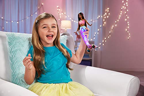 Barbie Dreamtopia Sparkle Lights Mermaid Doll with Swimming Motion and Underwater Light Shows, Approx 12-inch with Pink-Streaked Brunette Hair, Gift for 3 to 7 Year Olds