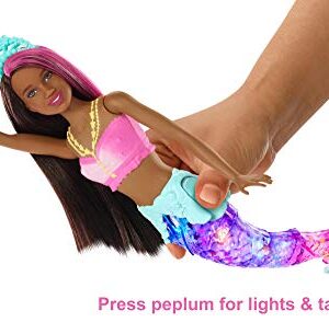 Barbie Dreamtopia Sparkle Lights Mermaid Doll with Swimming Motion and Underwater Light Shows, Approx 12-inch with Pink-Streaked Brunette Hair, Gift for 3 to 7 Year Olds