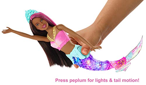 Barbie Dreamtopia Sparkle Lights Mermaid Doll with Swimming Motion and Underwater Light Shows, Approx 12-inch with Pink-Streaked Brunette Hair, Gift for 3 to 7 Year Olds