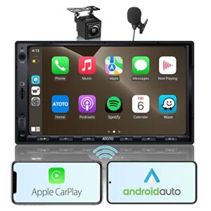 [upgrade] atoto double din car stereo with wireless carplay,wireless android auto,7in ips touchscreen,bluetooth,phone mirroring,hd lrv camera,usb video & audio,f7g2a7we-s01