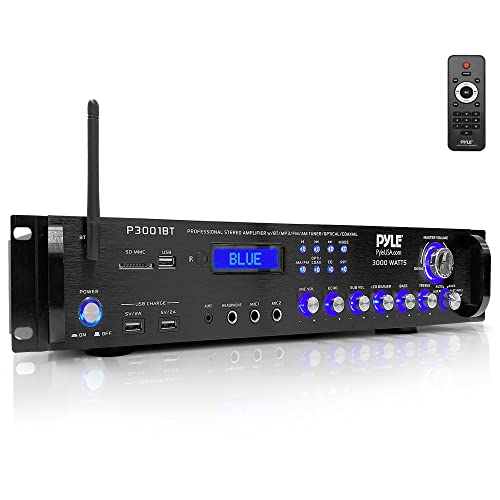 Pyle Bluetooth Hybrid Amplifier Receiver - 3000 Watt Home Theater Pre-Amplifier with Wireless Streaming Ability, MP3/USB/SD/AUX/FM Radio - P3001BT