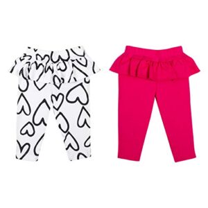 lamaze organic baby baby girls pull on peplum ruffle 2 pack leggings, pink/white hearts, 24 months