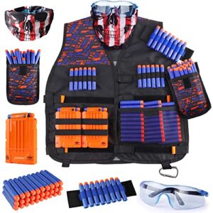 kids tactical vest kit for nerf guns n-strike elite series with refill darts dart pouch, reload clip tactical mask wrist band and protective glasses for kids boys & girls