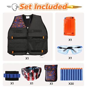 Kids Tactical Vest Kit for Nerf Guns N-Strike Elite Series with Refill Darts Dart Pouch, Reload Clip Tactical Mask Wrist Band and Protective Glasses for kids Boys & girls