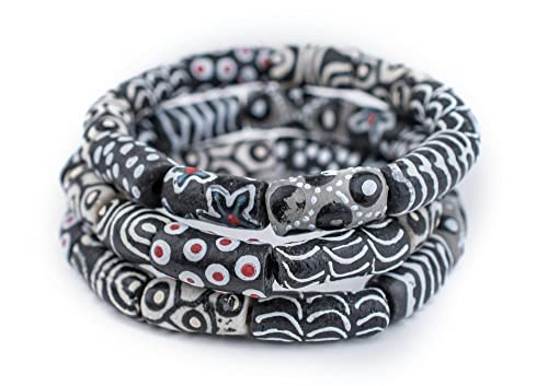 TheBeadChest African Bead Stretch Bracelet, Made in Ghana by Krobo Artisans, Unisex, African Trade Bead Style, Black