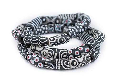 TheBeadChest African Bead Stretch Bracelet, Made in Ghana by Krobo Artisans, Unisex, African Trade Bead Style, Black