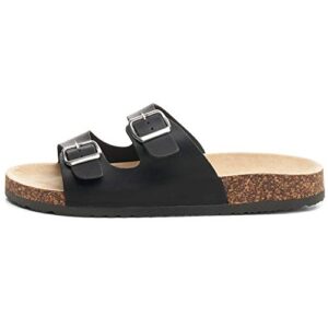 Alpine Swiss Mens Double Strap Casual Slides Flat Sandals BLK US 12