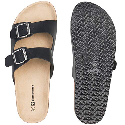 Alpine Swiss Mens Double Strap Casual Slides Flat Sandals BLK US 12