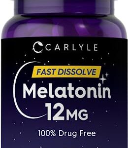 Carlyle Melatonin 12 mg Fast Dissolve 180 Tablets | Drug Free | Natural Berry Flavor | Vegetarian, Non-GMO, Gluten Free