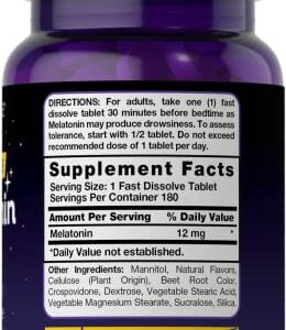 Carlyle Melatonin 12 mg Fast Dissolve 180 Tablets | Drug Free | Natural Berry Flavor | Vegetarian, Non-GMO, Gluten Free