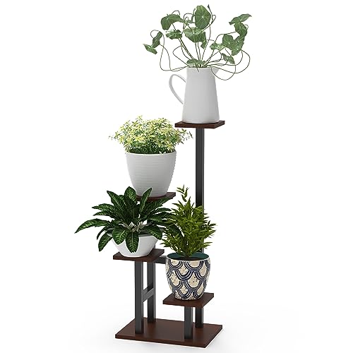 BEX Metal Plant Stand Indoor & Outdoor Plant Stand - Four Tier Metal Plant Stand For four Planters, Tall Tired Planter Holder for Garden Balcony Living Room Office & Patio Decoration, Orchids & Flower Pot Organizer Stand