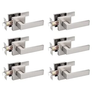 probrico 6 pack square door lever door lock handle lockset keyless doorknobs passage knobs lockset interior hallway passage closet in satin nickel