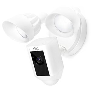 certified refurbished ring floodlight camera motion-activated hd security cam two-way talk and siren alarm, white, works with alexa