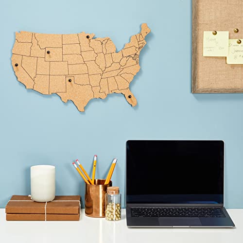 Juvale Cork Board Map of The United States with 10 Pins to Mark Travels, Home and Office Wall Decor (16 x 10 x 0.3 in)