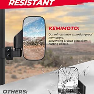 UTV Mirrors, KEMIMOTO UTV Side Mirrors Fits 1.6-2 IN Roll Cage Compatible with Pioneer Polaris RZR 900 1000 Can Am Kawasaki Mule Rhino YXZ Zforce Shatter Proof Tempered Glass