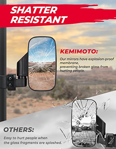 UTV Mirrors, KEMIMOTO UTV Side Mirrors Fits 1.6-2 IN Roll Cage Compatible with Pioneer Polaris RZR 900 1000 Can Am Kawasaki Mule Rhino YXZ Zforce Shatter Proof Tempered Glass