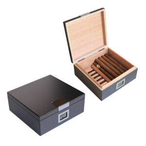 Carbon Fiber Design Handcrafted Modern Cedar Humidor with Front Digital Hygrometer and Humidifier Gel - Holds (25-50 Cigars) by Case Elegance