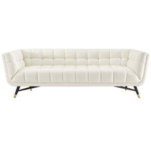 Modway Adept Contemporary Mid-Century Modern Performance Velvet Upholstered Tufted Sofa in Ivory