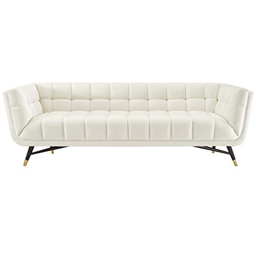 Modway Adept Contemporary Mid-Century Modern Performance Velvet Upholstered Tufted Sofa in Ivory