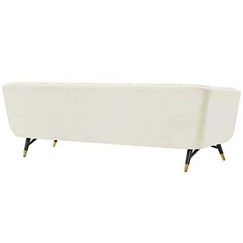 Modway Adept Contemporary Mid-Century Modern Performance Velvet Upholstered Tufted Sofa in Ivory