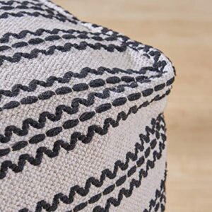 Christopher Knight Home Davis Boho Cotton Pouf, Natural and Black