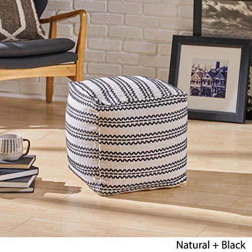 Christopher Knight Home Davis Boho Cotton Pouf, Natural and Black