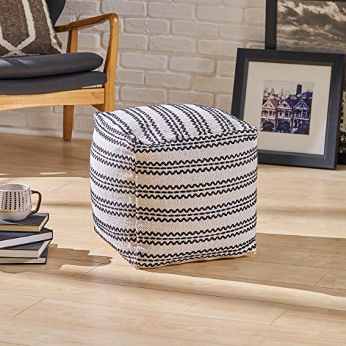 Christopher Knight Home Davis Boho Cotton Pouf, Natural and Black