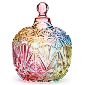 danmu 1pc colorful glass storage jar, candy jar with lid, cookie jar, jewelry box buffet jar biscuit containers (260ml / 9oz)