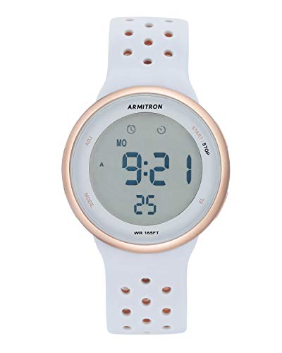 Armitron Sport Unisex 40/8423PBL Digital Chronograph Rose Gold-Tone and Powder Blue Perforated Silicone Strap Watch