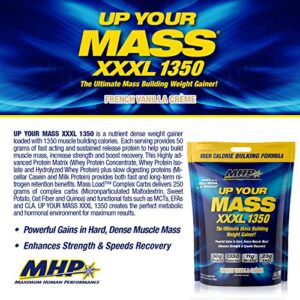 Maximum Human Performance MHP UYM XXXL 1350 Mass Building Weight Gainer, Muscle Mass Gains, w/50g Protein, High Calories, 11g BCAAs, Leucine, French Vanilla Creme, 16 Servings