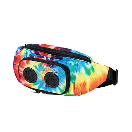 Fannypack with Speakers. Bluetooth Fanny Pack for Parties/Festivals/Raves/Beach/Boats. Rechargeable, Works with iPhone & Android. (Tie Dye, 2023 Edition)