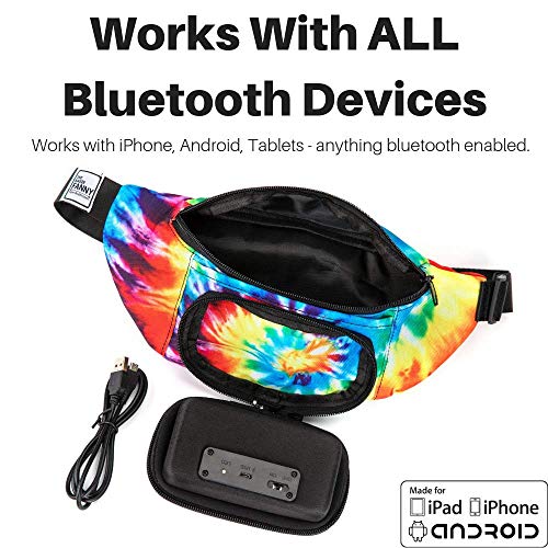 Fannypack with Speakers. Bluetooth Fanny Pack for Parties/Festivals/Raves/Beach/Boats. Rechargeable, Works with iPhone & Android. (Tie Dye, 2023 Edition)