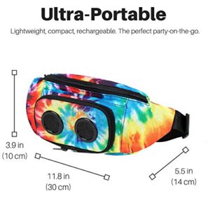 Fannypack with Speakers. Bluetooth Fanny Pack for Parties/Festivals/Raves/Beach/Boats. Rechargeable, Works with iPhone & Android. (Tie Dye, 2023 Edition)