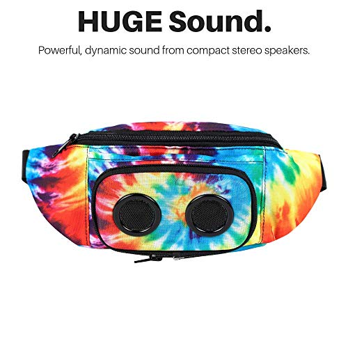 Fannypack with Speakers. Bluetooth Fanny Pack for Parties/Festivals/Raves/Beach/Boats. Rechargeable, Works with iPhone & Android. (Tie Dye, 2023 Edition)