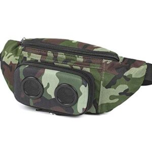 Fannypack with Speakers. Bluetooth Fanny Pack for Parties/Festivals/Raves/Beach/Boats. Rechargeable, Works with iPhone & Android. (Camo, 2023 Edition)