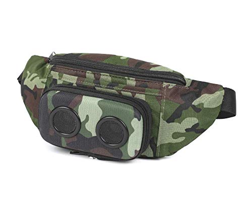 Fannypack with Speakers. Bluetooth Fanny Pack for Parties/Festivals/Raves/Beach/Boats. Rechargeable, Works with iPhone & Android. (Camo, 2023 Edition)