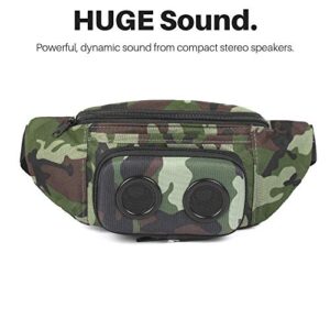 Fannypack with Speakers. Bluetooth Fanny Pack for Parties/Festivals/Raves/Beach/Boats. Rechargeable, Works with iPhone & Android. (Camo, 2023 Edition)