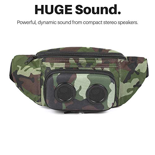 Fannypack with Speakers. Bluetooth Fanny Pack for Parties/Festivals/Raves/Beach/Boats. Rechargeable, Works with iPhone & Android. (Camo, 2023 Edition)