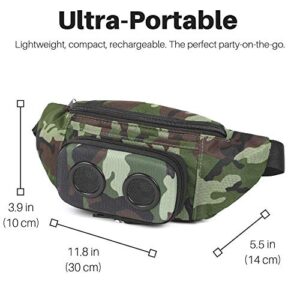 Fannypack with Speakers. Bluetooth Fanny Pack for Parties/Festivals/Raves/Beach/Boats. Rechargeable, Works with iPhone & Android. (Camo, 2023 Edition)