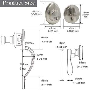 Probrico Single Cylinder Handleset leverset Lockset Adjustable Backset with Keyed Deadbolt Door Locks Satin Nickel, Exterior Entry Door Locks Hardware, Single Cylinder Deadbolt Handle Set Satin Nickel