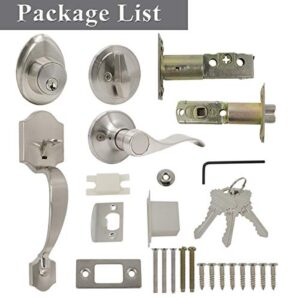 Probrico Single Cylinder Handleset leverset Lockset Adjustable Backset with Keyed Deadbolt Door Locks Satin Nickel, Exterior Entry Door Locks Hardware, Single Cylinder Deadbolt Handle Set Satin Nickel