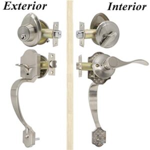 Probrico Single Cylinder Handleset leverset Lockset Adjustable Backset with Keyed Deadbolt Door Locks Satin Nickel, Exterior Entry Door Locks Hardware, Single Cylinder Deadbolt Handle Set Satin Nickel