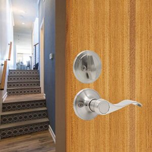 Probrico Single Cylinder Handleset leverset Lockset Adjustable Backset with Keyed Deadbolt Door Locks Satin Nickel, Exterior Entry Door Locks Hardware, Single Cylinder Deadbolt Handle Set Satin Nickel