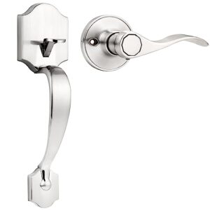 probrico camelot trim lower half front entry handleset, passage lock grip handle with wave lever, keyless door locks brushed nickel, interior and exterior entrance passage lock