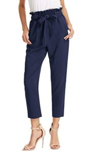 grace karin women's pants trouser slim casual cropped paper bag waist pants navy blue m