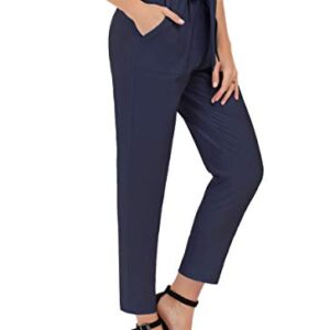 GRACE KARIN Women's Pants Trouser Slim Casual Cropped Paper Bag Waist Pants Navy Blue M