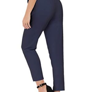 GRACE KARIN Women's Pants Trouser Slim Casual Cropped Paper Bag Waist Pants Navy Blue M